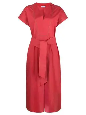 Brunello Cucinelli Cap-Sleeve Belted Cotton Dress Red