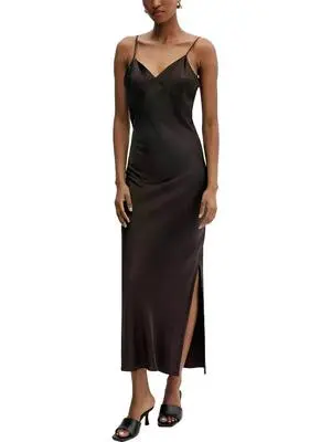 SILVIAN HEACH Side-slit Spaghetti-strap Midi Dress - Brown