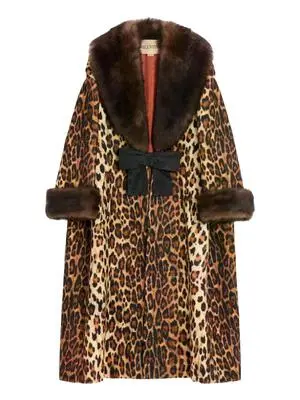 Valentino Garavani Animal Print Shearling Bow Coat - Brown