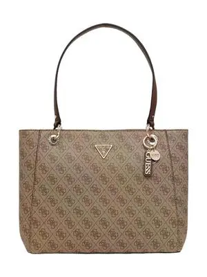 Guess Monogrammed Tote Bag With Charm Detail - Neutrals