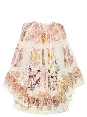 Zimmermann Floral-print Mini Dress With Lace Detail - Neutrals