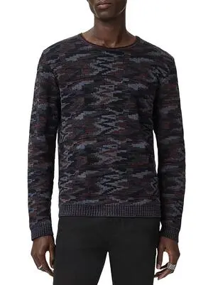 John Varvatos Caden Winter Pavement Jacquard Crewneck Sweater - Night Sky