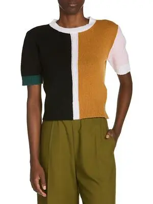 Marni Cashmere Color Blocked Short Sleeve Sweater - Lava