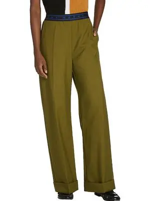 Marni Wool Logo Waistband Straight Pants - Dusty Olive