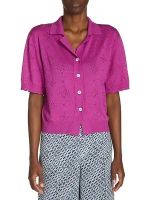 Marni Wool Silk Perforated Knit Shirt - Fuschia