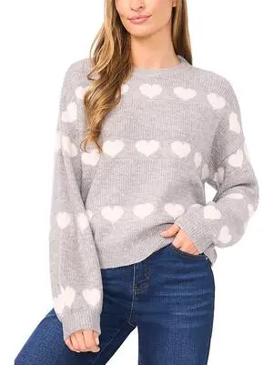 CECE DUPRAZ Heart Jacquard Crewneck Sweater - Light Heather Grey