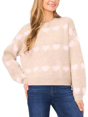 CECE DUPRAZ Heart Jacquard Crewneck Sweater - Oatmeal