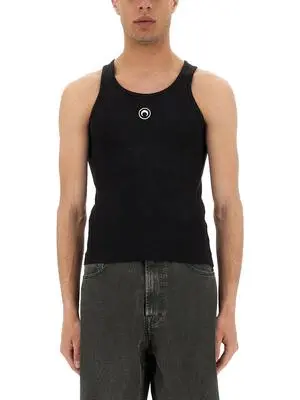 MARINE SERRE Ribbed Tank Top With Moon Logo - Black