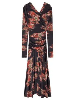 GANNI Long Dress With Floral Print - Black