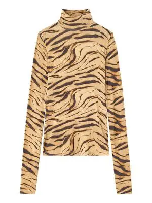 GANNI Animal Print Top Brown