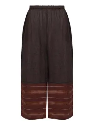 Tory Burch Linen Stripe Wide-leg Trousers - Brown