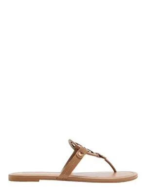 Tory Burch Miller Logo Leather Flip Flops - Tan