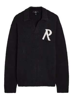 REPRESENT Boucle Knit Cotton-blend Polo Jumper - Black
