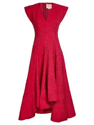 ROKSANDA Sapha Asymmetric Cloqué Midi Dress - Red