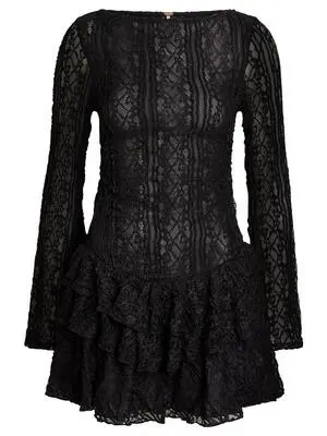 Free People Tabby Ruffled Lace Mini Dress - Black