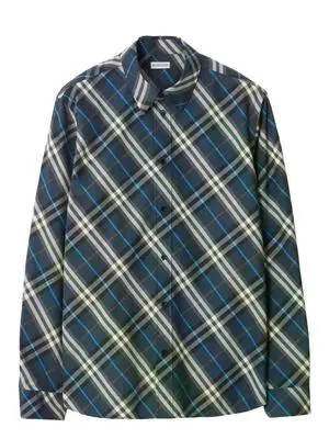 Burberry Check-pattern Cotton Shirt - Blue