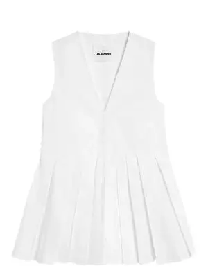 JIL SANDER Pleated Cotton Poplin Top - White