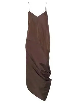 ST. AGNI Paper-taffeta Drape-detail Midi Dress - Brown