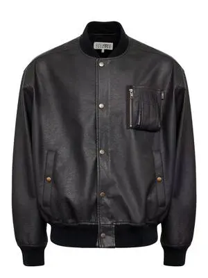 MAISON MARGIELA Leather-effect Zip-pocket Bomber Jacket - Black
