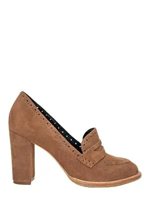 L'Agence Bea Brogue Block-heel Loafer - Sand Suede