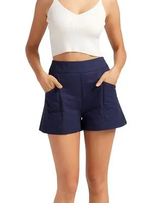 BELLE & BLOOM Quilted High-waisted Shorts - Navy