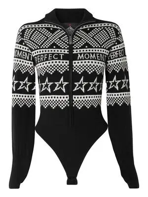 Perfect Moment Holiday Intarsia Merino Wool Bodysuit - Black