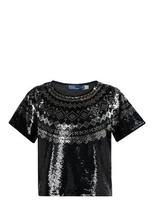 Ralph Lauren Fair Isle Sequined Tee - Black Silv