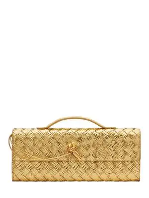 Bottega Veneta Andiamo Intrecciato Leather Clutch - Gold