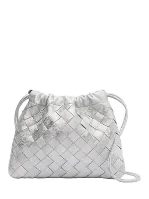 Bottega Veneta Intrecciato Small Metallic Leather Pouch - Silver