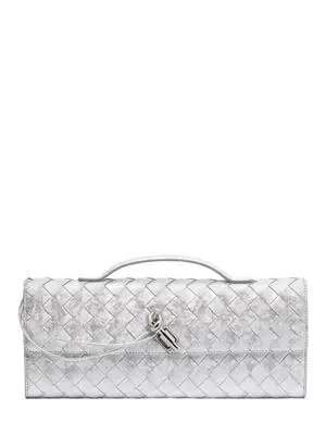 Bottega Veneta Andiamo Intrecciato Metallic Leather Clutch - Silver