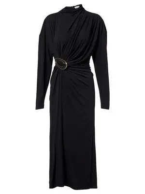 Bottega Veneta Gathered Crêpe Jersey Midi Dress - Black