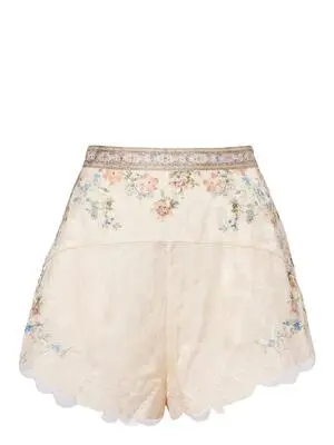 Camilla Embellished Floral Lace-trimmed High-rise Shorts - Pink
