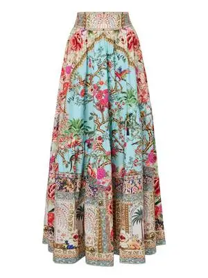 Camilla Embellished Floral Cotton Poplin Maxi Skirt - Blue