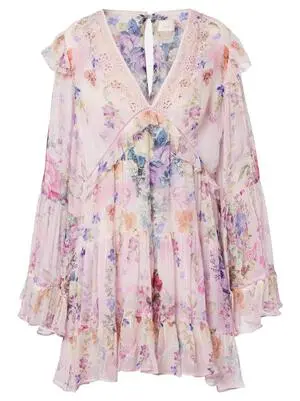 Camilla Embellished Floral Silk Chiffon Minidress - Pink