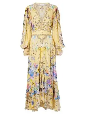 Camilla Embellished Floral Silk Crêpe Maxi Dress - Yellow