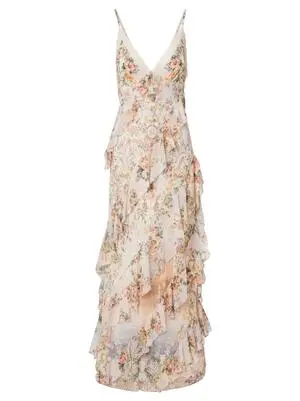 Camilla Embellished Floral Ruffled Silk Maxi Dress - Pink