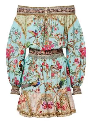 Camilla Embellished Off-shoulder Silk Crêpe Minidress - Blue