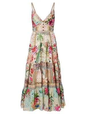 Camilla Embellished Floral Linen Maxi Dress - Multicoloured