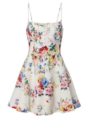 Camilla Embellished Floral Linen And Silk Blend Mini Dress - Multicoloured