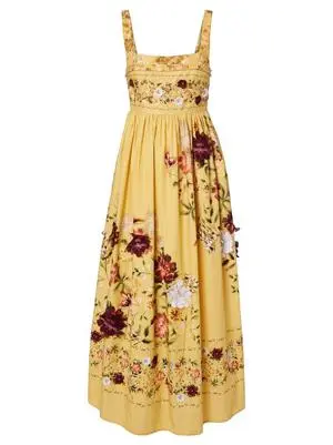 Agua Bendita Barbara Floral-appliqué Cotton Maxi Dress - Yellow