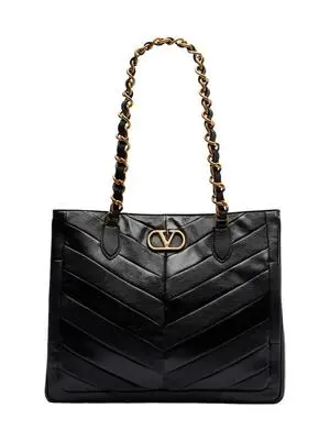 Valentino Garavani Laseine Small Chevron Leather Tote Bag - Black