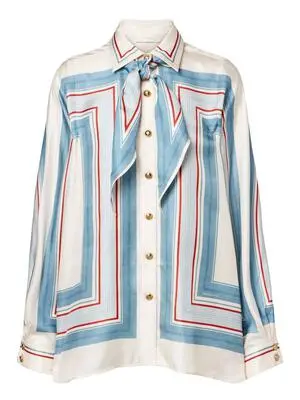 Zimmermann Striped Silk Shirt With Scarf Detail - Blue