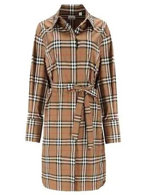 Burberry Check Knee-length Cotton Dress - Brown