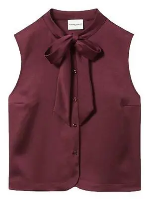 Claudie Pierlot Tie-neck Sleeveless Satin Blouse - Burgundy