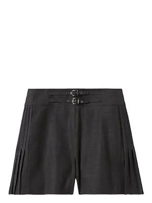 Claudie Pierlot Wide-leg Pleated Wool-blend Shorts - Gris Chine Fonce
