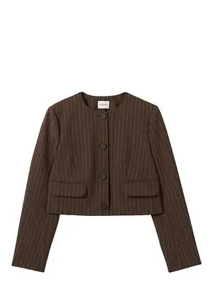 Claudie Pierlot Cropped Stripe-print Wool-blend Jacket - Brown
