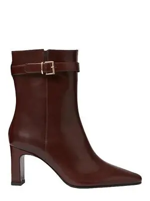 Claudie Pierlot Buckled Leather Heeled Ankle Boots - Chocolate