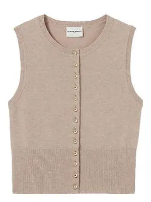 Claudie Pierlot Button-up Knitted Wool Top - Beige