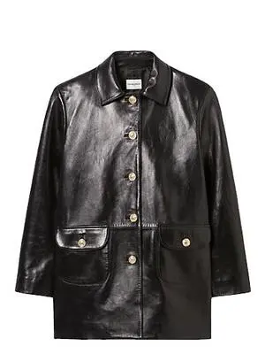 Claudie Pierlot Button-down Relaxed-fit Leather Jacket - Black