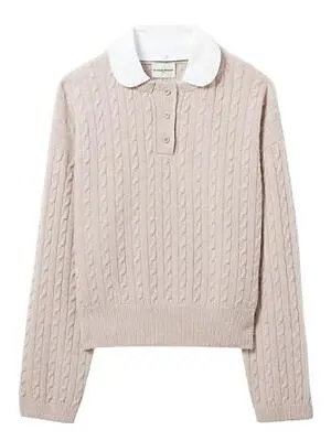 Claudie Pierlot Peter Pan-collar Cable-knit Wool And Cashmere Jumper - Beige